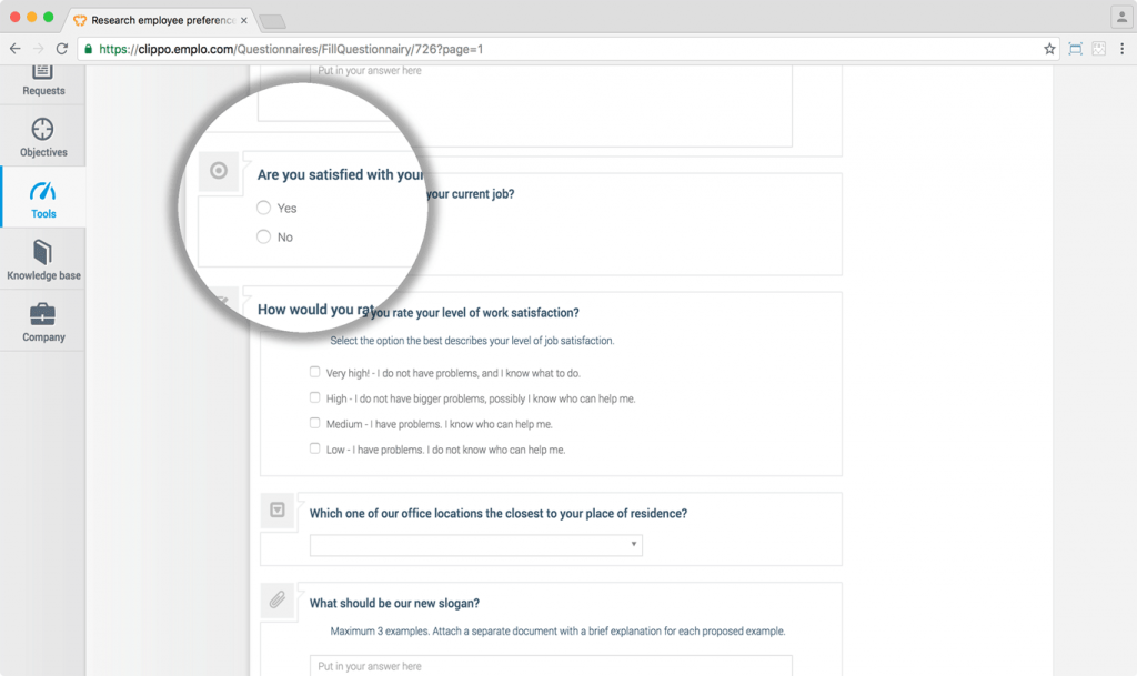 Single choice question - emplo Customer Support EN